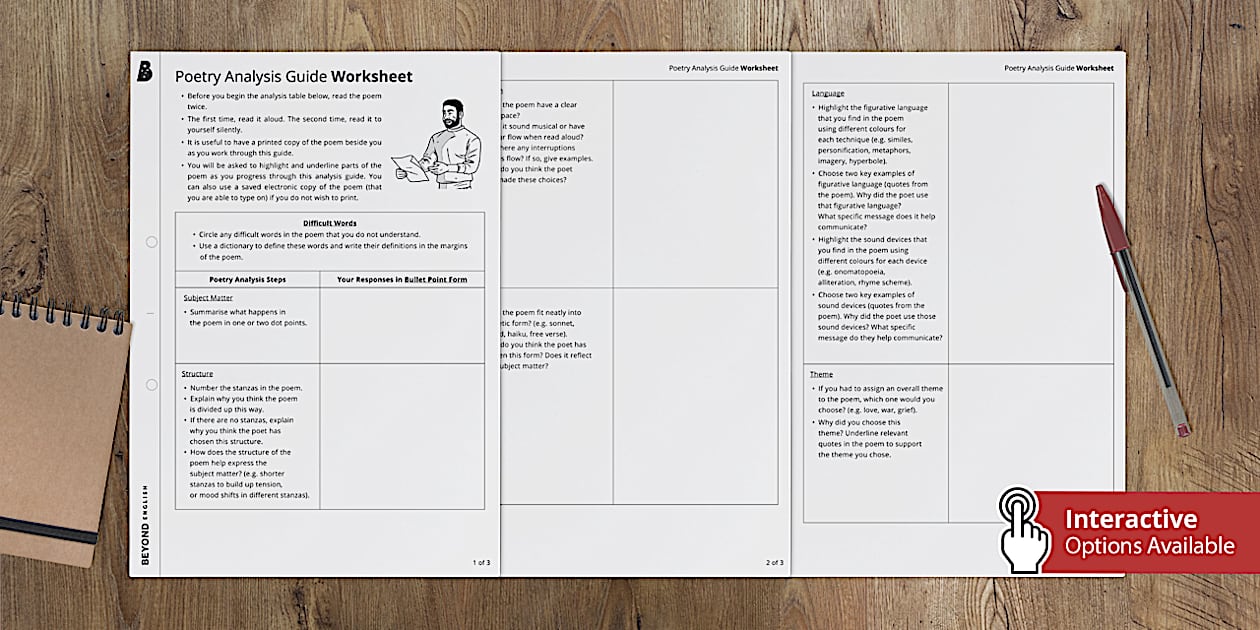 Poetry Analysis Guide Worksheet (teacher made) - Twinkl