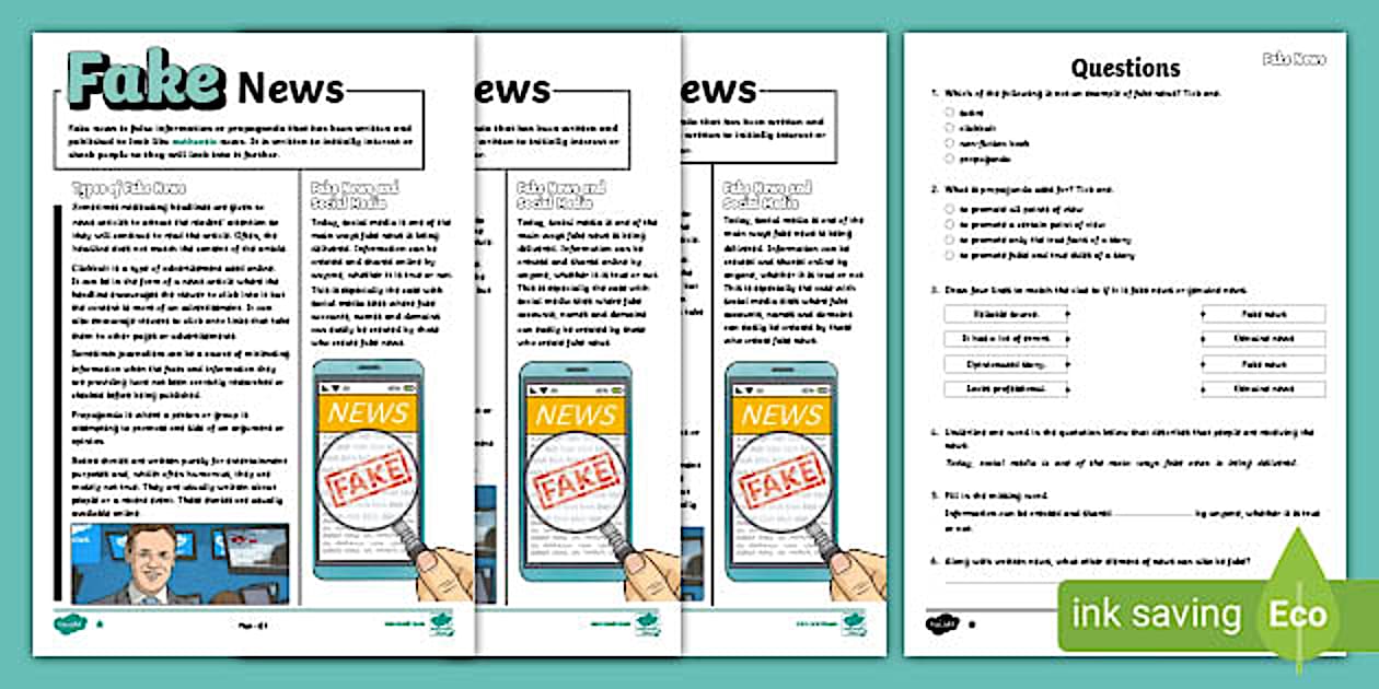 LKS2 Differentiated Fake News Reading Comprehension - Twinkl