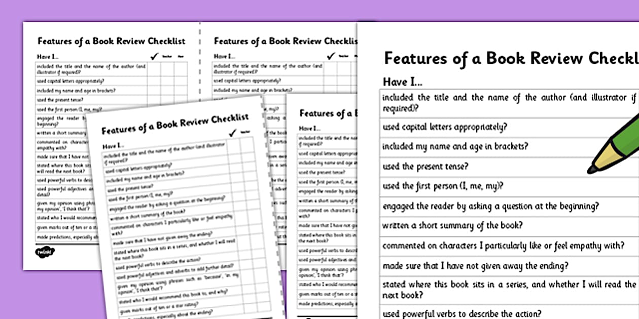 Editable Book Review Writing Checklist (teacher made)