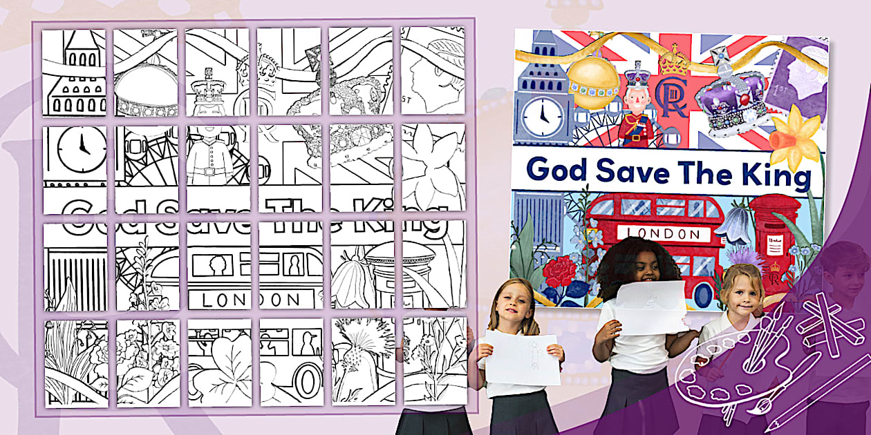 God Save The King Collaborative Colouring Activity - Twinkl