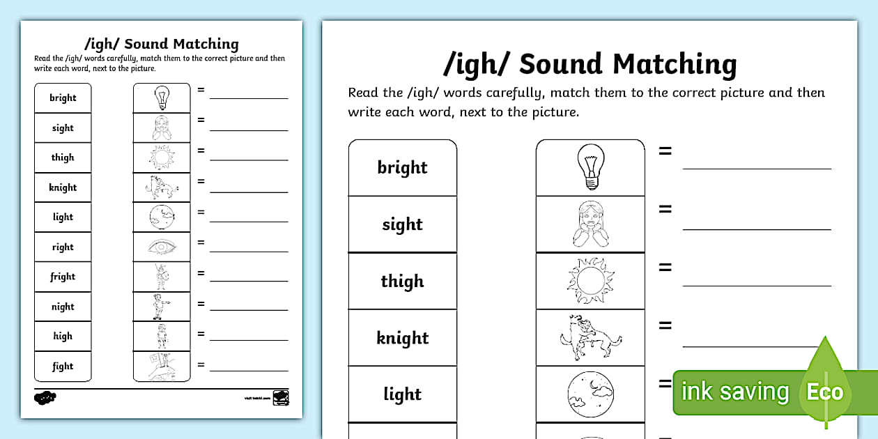 'igh' Sound Matching Activity Sheet (teacher made) - Twinkl