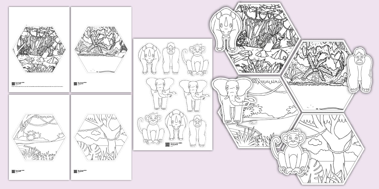 Jungle Hexagon Display Colouring Activity (Teacher-Made)
