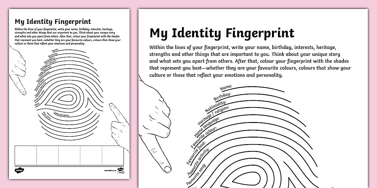 My Identity Fingerprint Activity Sheet (teacher made)