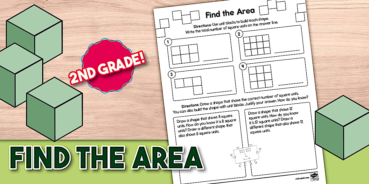 Second Grade Find the Area Worksheet (teacher made) - Twinkl