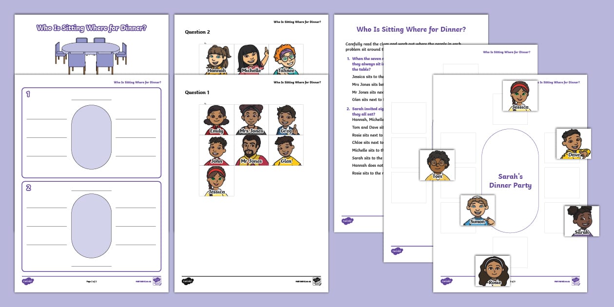Who Is Sitting Where for Dinner? Activity (teacher made)