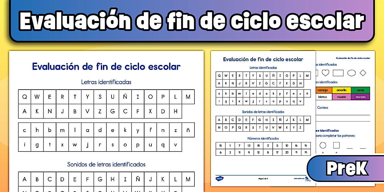 Hoja de evaluación de fin de ciclo escolar para prekínder