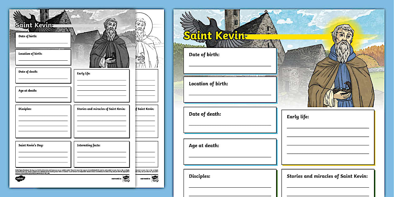 Saint Kevin Fact File Template (teacher made) - Twinkl