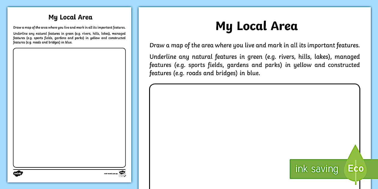 Editable My Local Area Map Drawing Worksheet (teacher made)