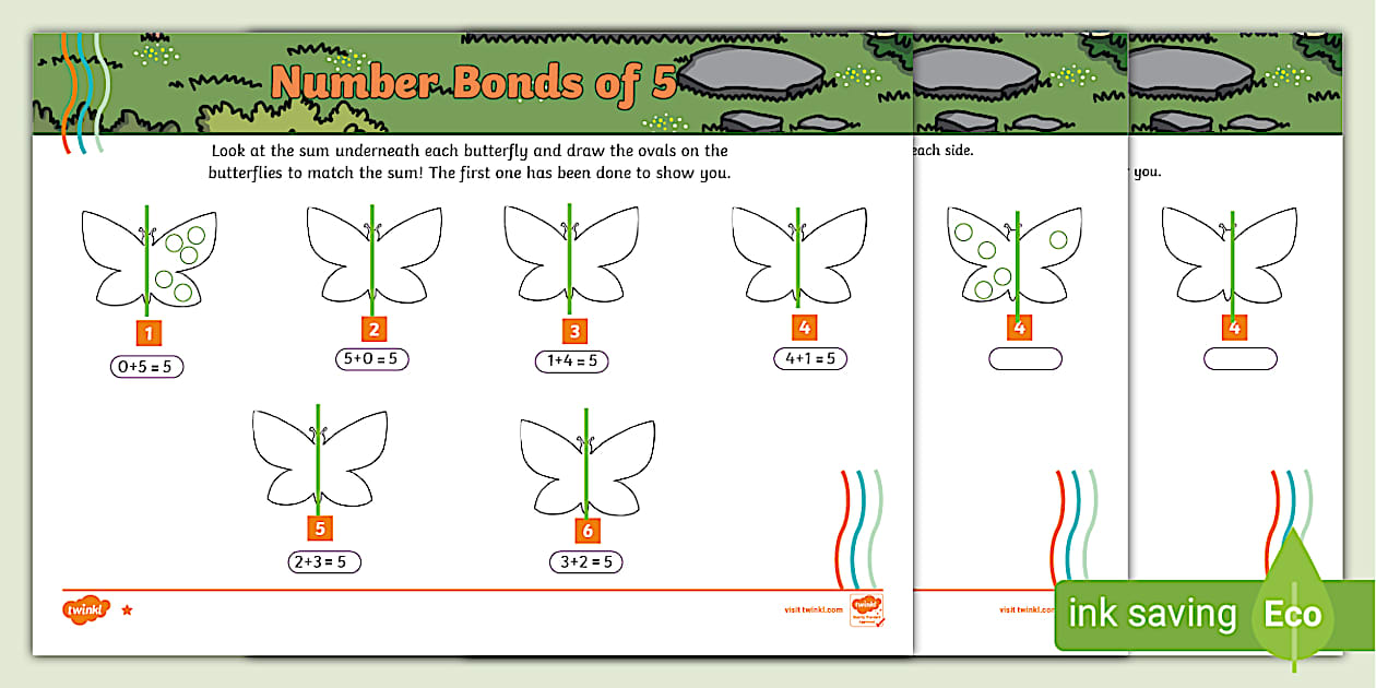 Differentiated Number Bonds of 5 Activity Sheets - Twinkl