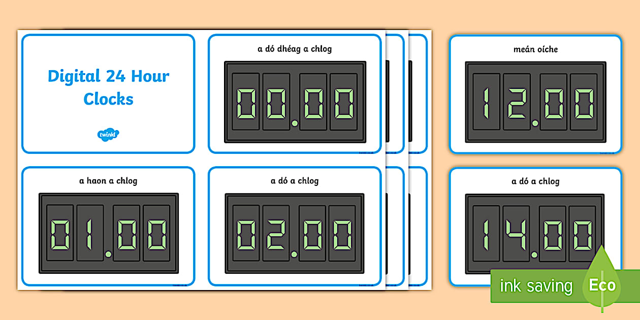 Digital 24 Hour Clocks Display Posters Gaeilge - Requests