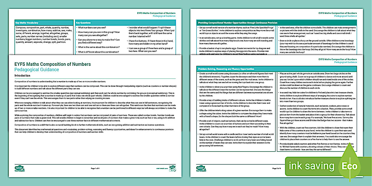 EYFS Maths Pedagogical Guidance: Composition of Numbers