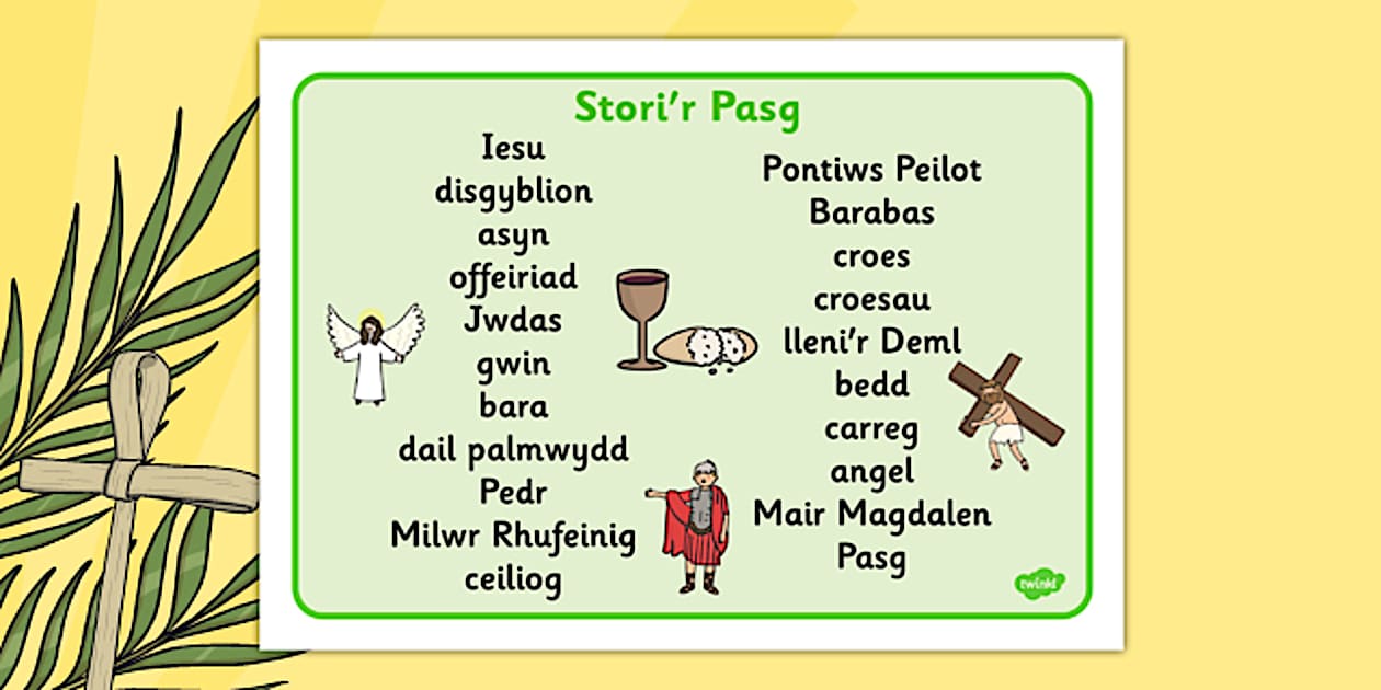 Welsh Easter Story Words - Word Mat | Twinkl Resources