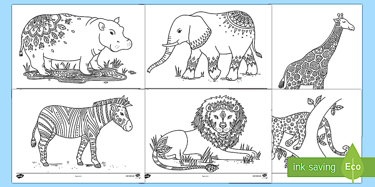 Adult Colouring Mindfulness Safari Sheets (teacher made)