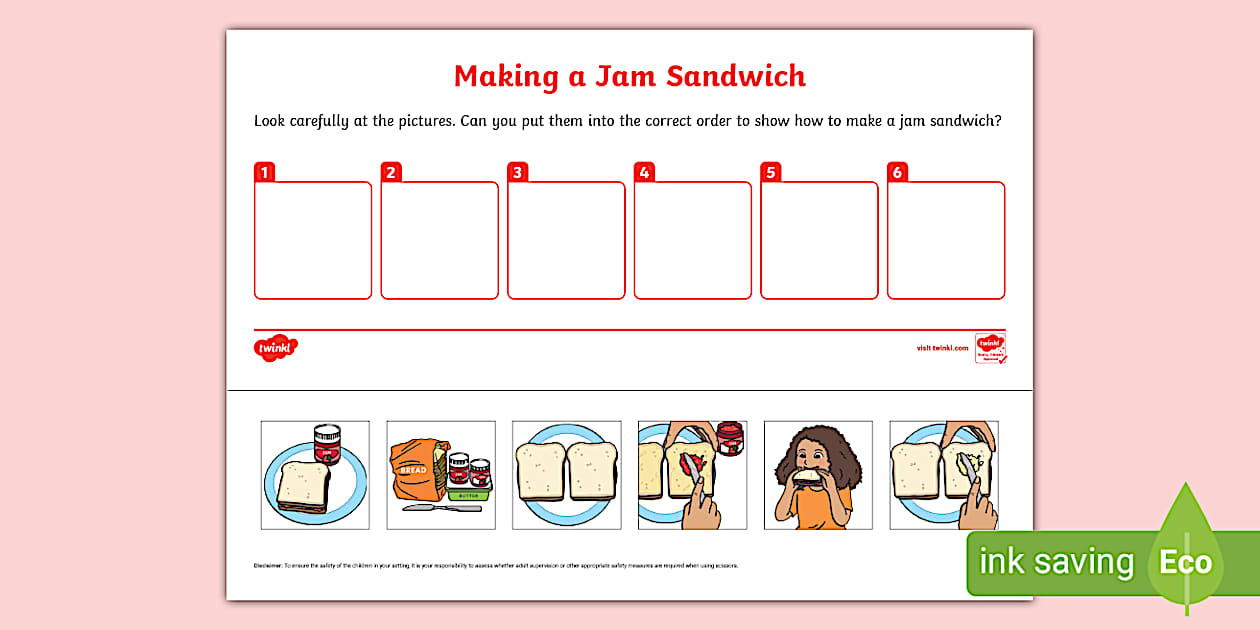 Jam Sandwich Sequencing Worksheet / Worksheet - Twinkl