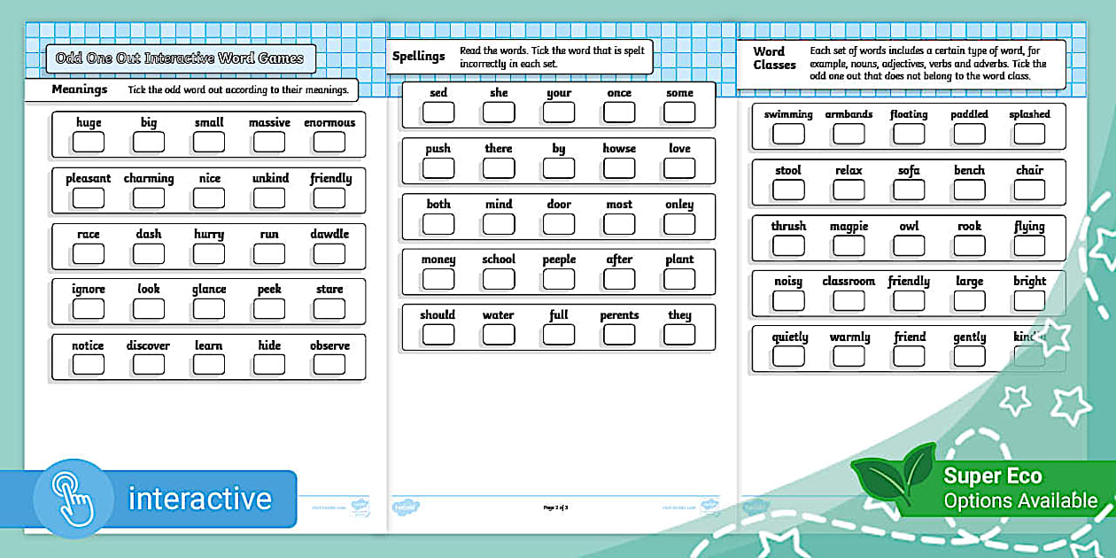 Odd One Out Word Games (Ages 5 - 7) (teacher made) - Twinkl