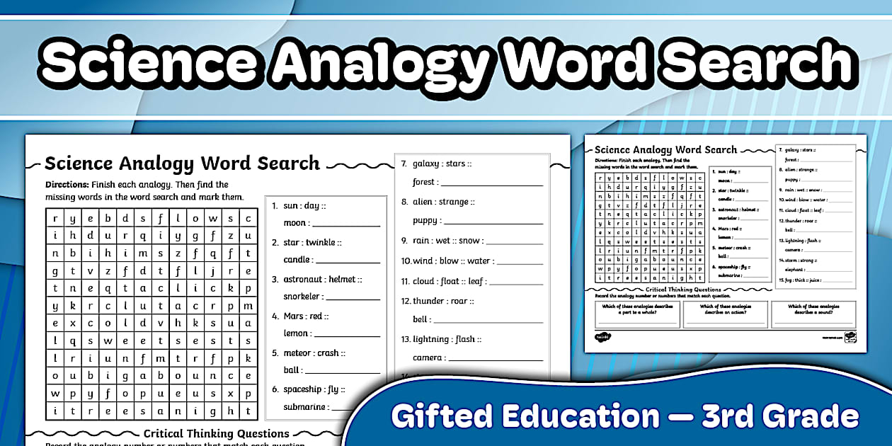 Science Analogy Word Search for Gifted Education | 3rd Grade