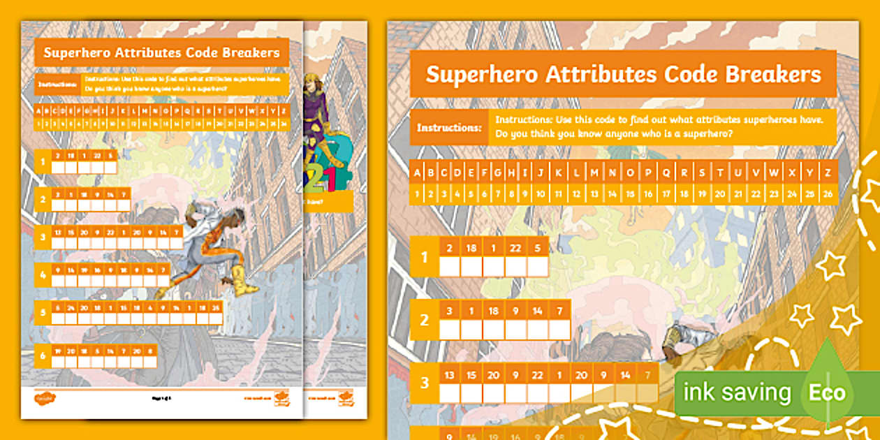 Superhero Attributes Codebreakers (teacher made) - Twinkl