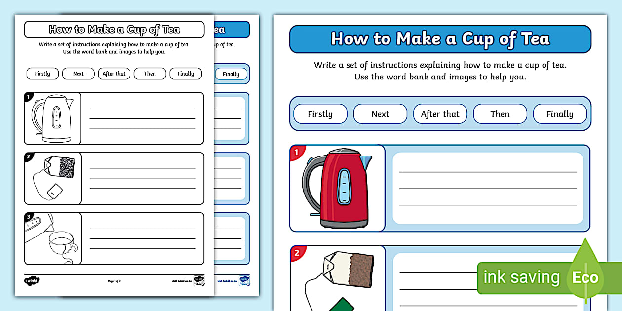 Making a Cup of Tea Instruction Writing Template - Twinkl