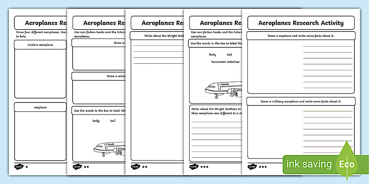 KS1 Aeroplanes Worksheet Research Activity