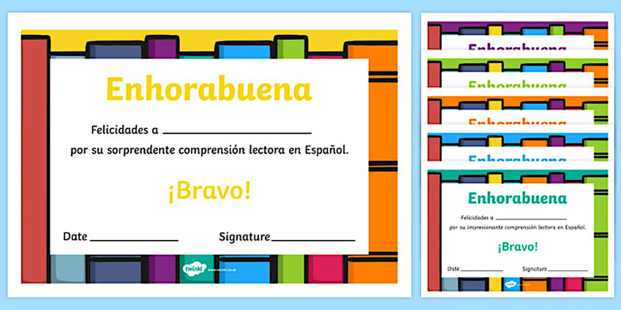 Editable Spanish End of Year Reading Comprehension Award Certificate ...