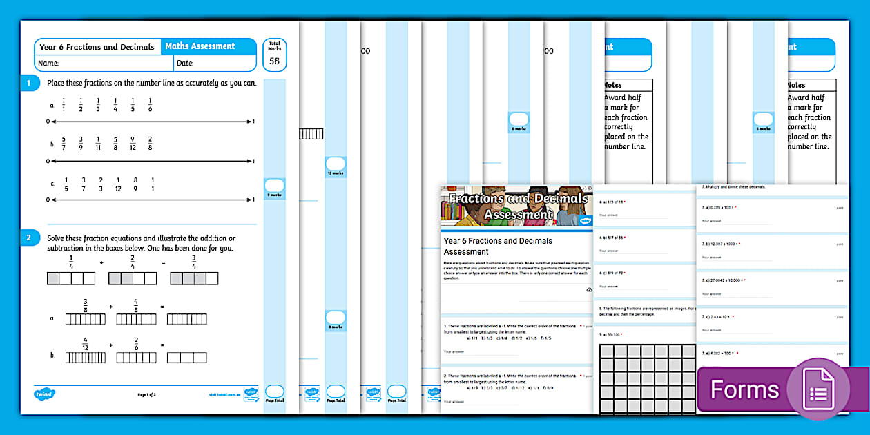 Year 6 Fractions and Decimals Assessment Sheet - Twinkl