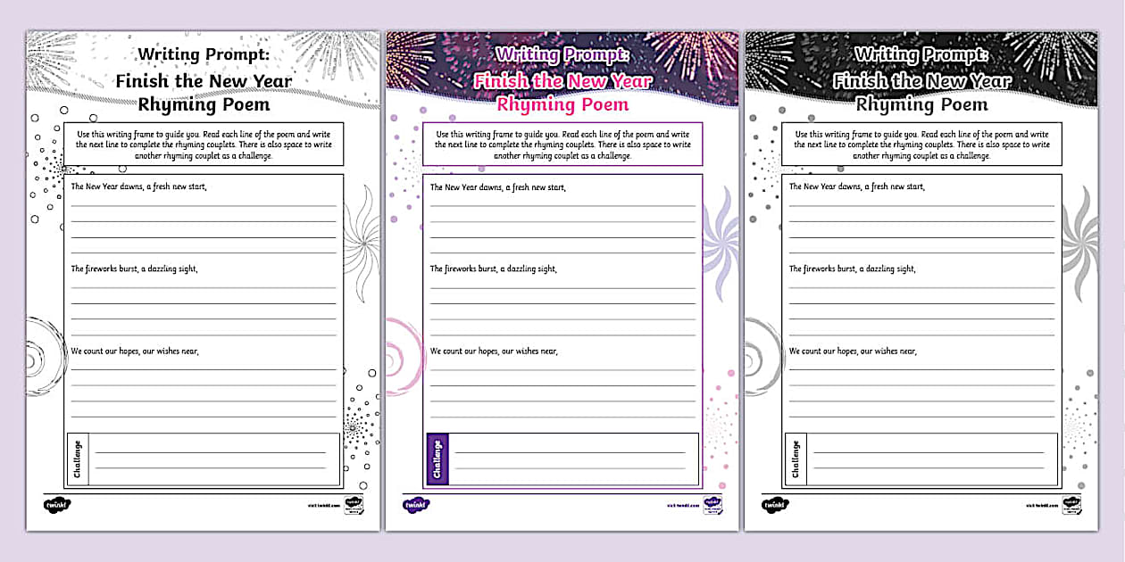 Writing Prompt: Finish the New Year Rhyming Poem - Twinkl