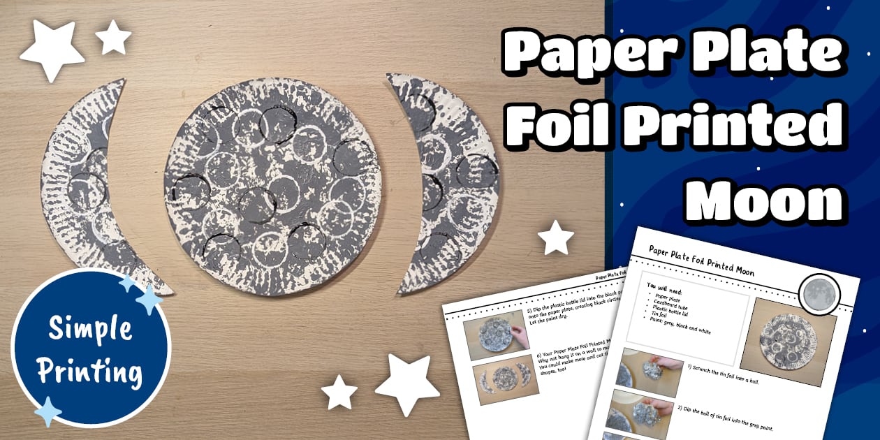 Paper Plate Foil Printed Moon Craft