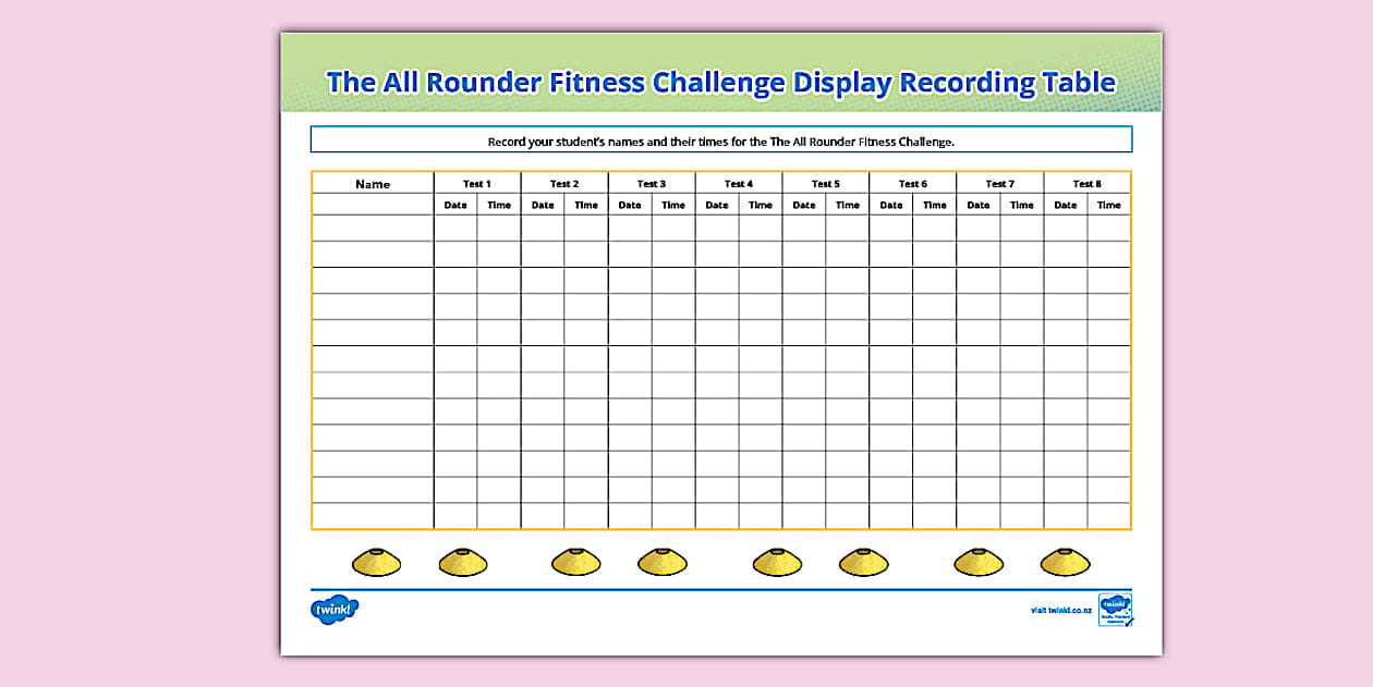The All Rounder Fitness Challenge - Display Recording Sheet