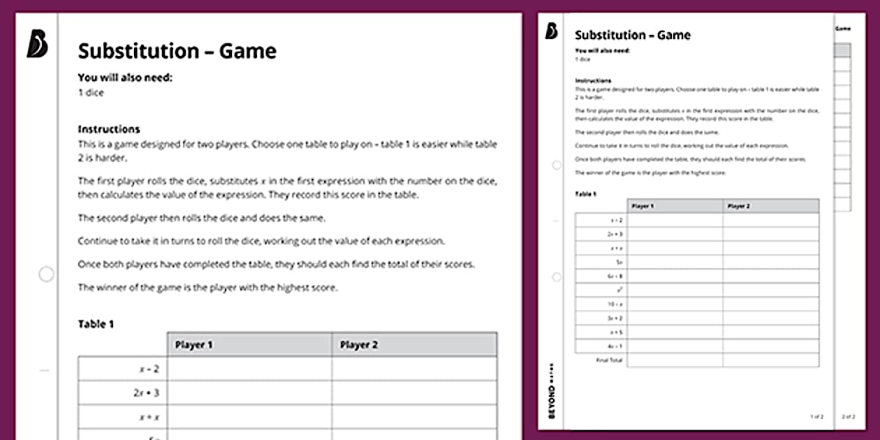 👉 Substitution Game | KS3 Maths | Beyond - Twinkl