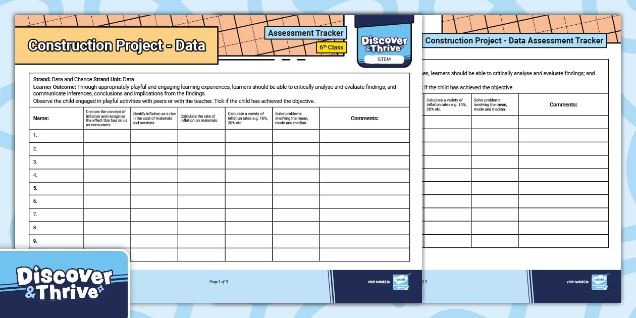 Construction Project - Data Assessment Tracker - Twinkl