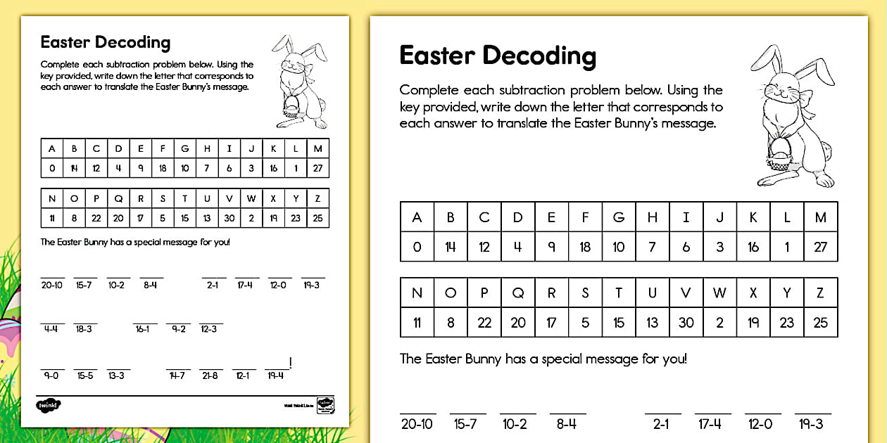 Easter Subtraction Decoding Activity for K-1st Grade