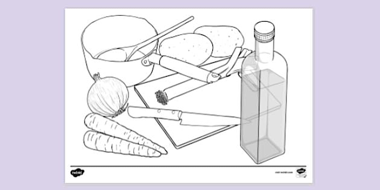 recipe ingredients and equipment colouring sheet - Twinkl