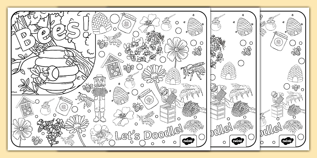 Let's Doodle Bee-Themed Colouring Pages - Twinkl - KS1