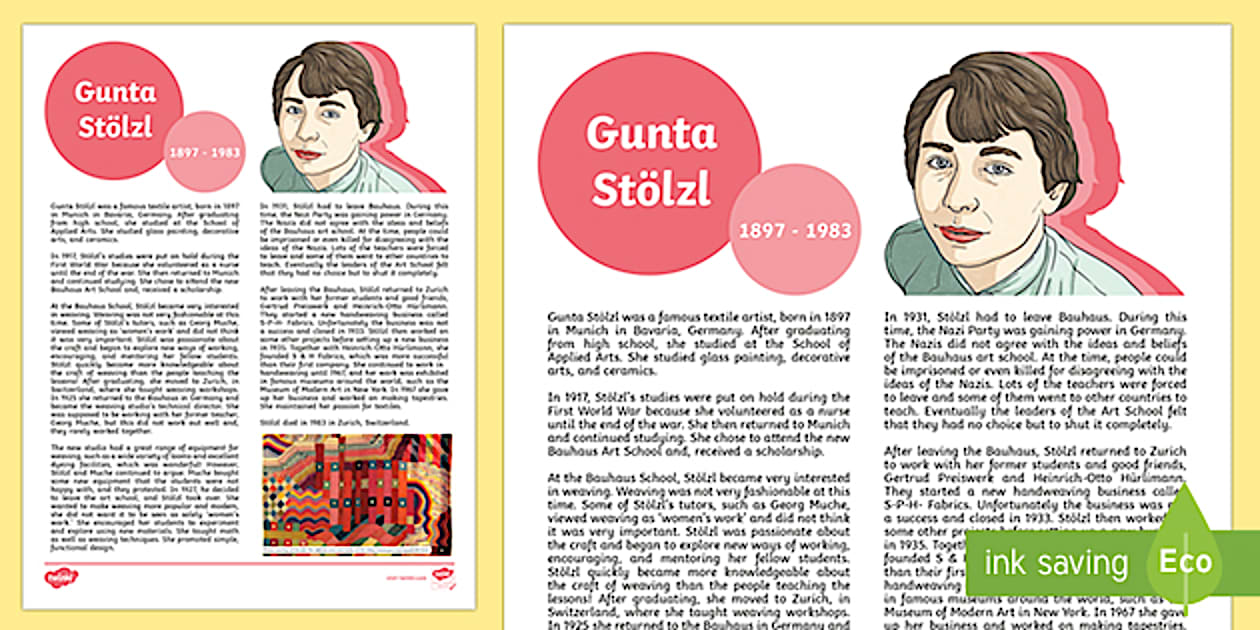 Artist Fact Sheet Gunta Stólzl (teacher made) - Twinkl