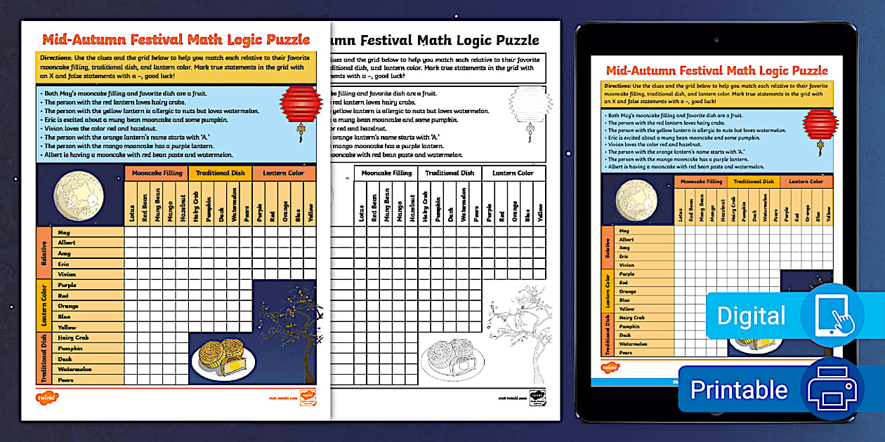 Sixth Grade Mid-Autumn Festival Math Logic Puzzle - Twinkl