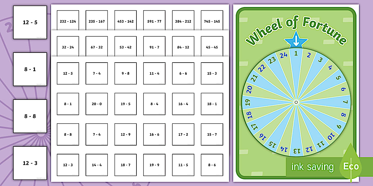 Subtraction Wheel of Fortune Differentiated Spinning Wheel Activity Pack
