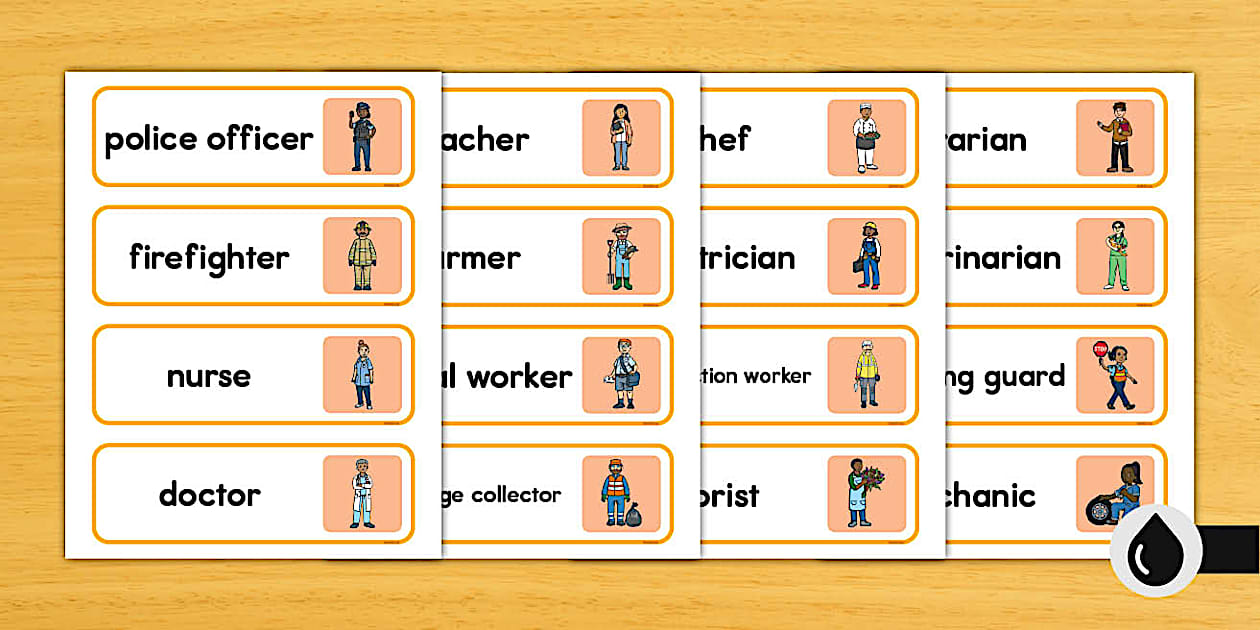Community Helpers List – Vocabulary Cards for Kids