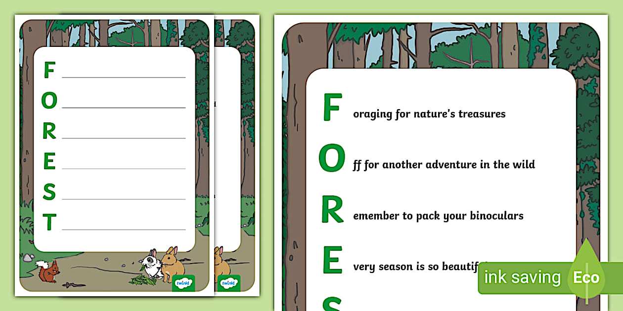 Forest Acrostic Poem Example (Lehrer gemacht) - Twinkl