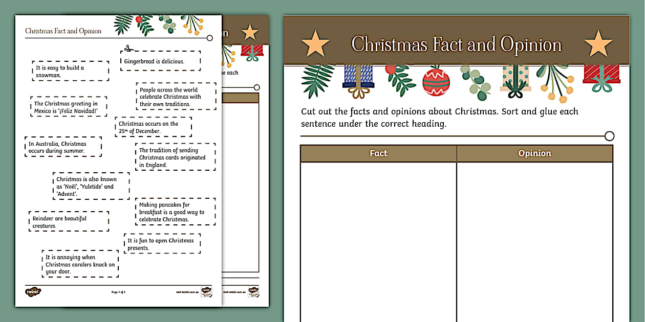 Christmas Fact and Opinion Sorting Activity - Twinkl