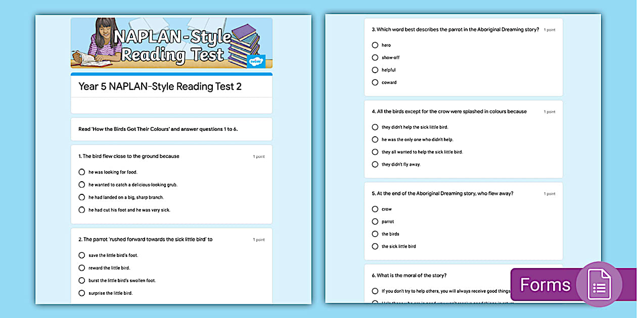 Year 5 Naplan-Style Reading Test 2 Google Form - Twinkl