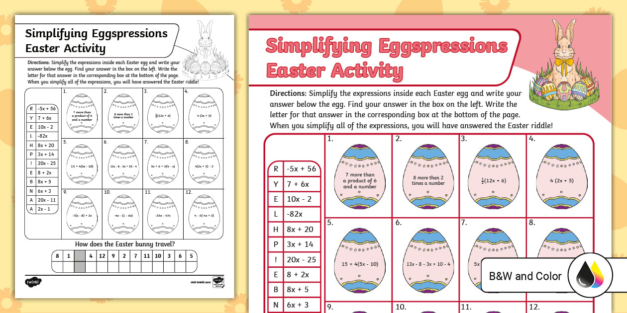 * NEW * Easter Simplifying Expressions Worksheet | Twinkl USA