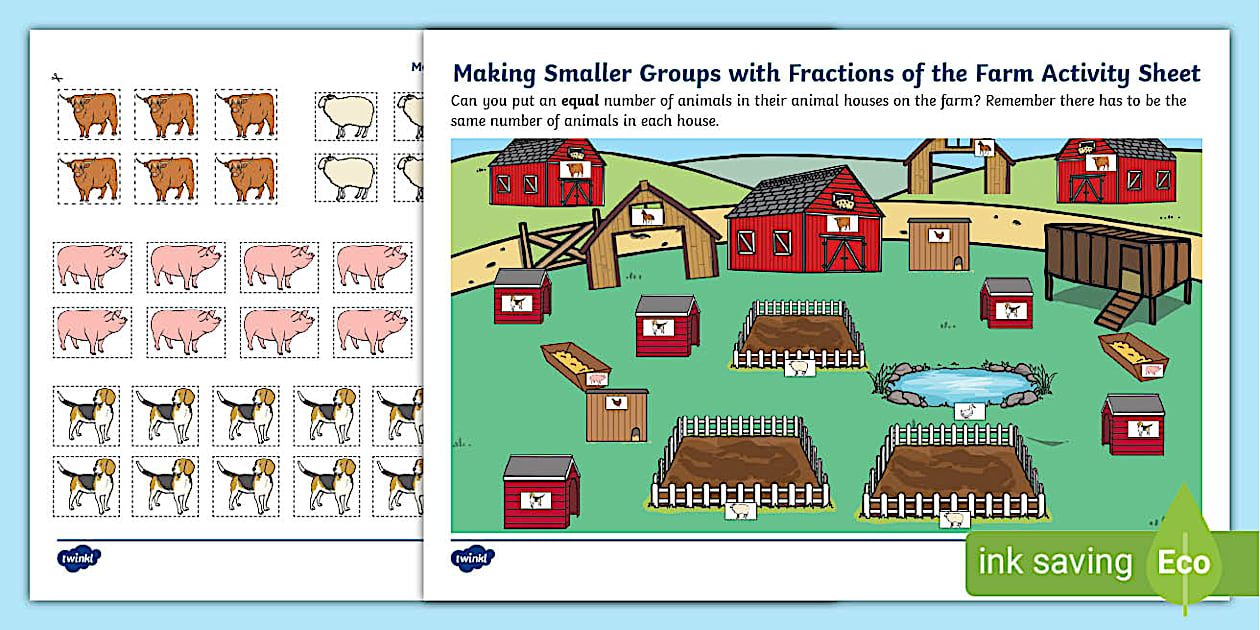 Making Smaller Groups with Fractions Activity Sheet - Twinkl