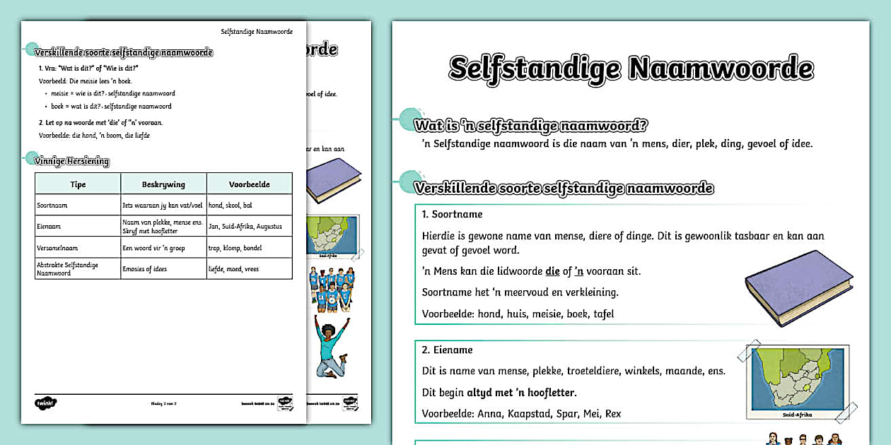 Graad 4 Selfstandige Naamwoorde Opsomming - Twinkl