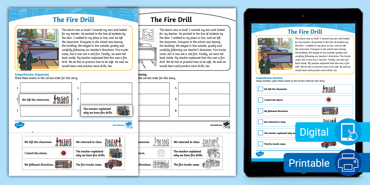 The Fire Drill Reading Comp Sequencing With Cut and Paste ELL Newcomers