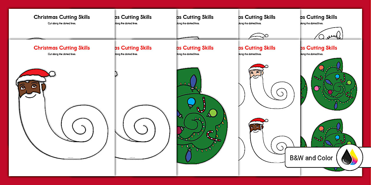 Christmas Cutting Skills Worksheet (teacher made) - Twinkl