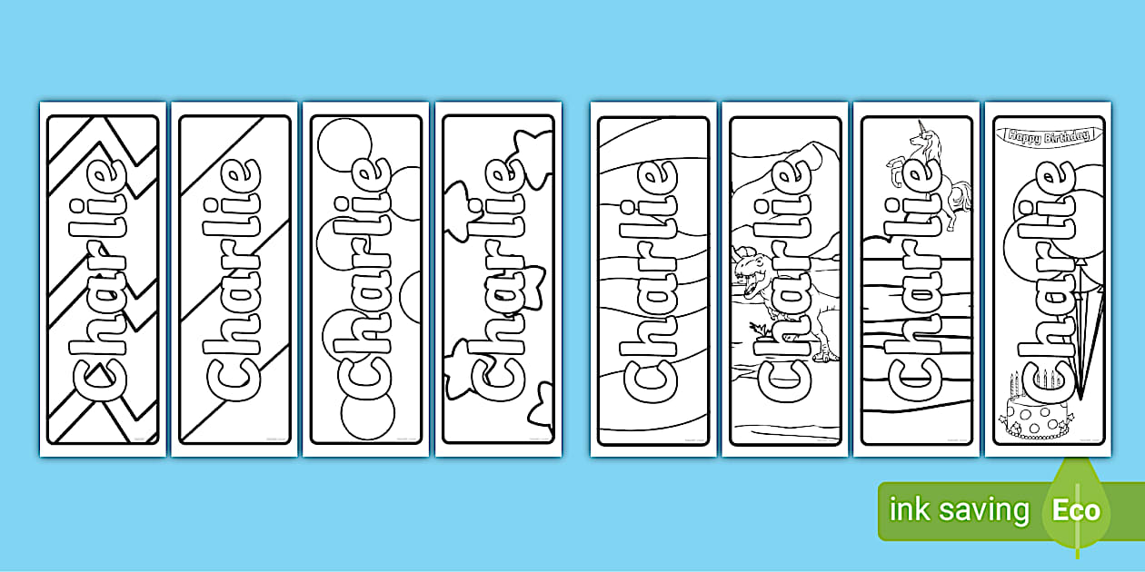 Charlie Name Simple Colouring Bookmarks (teacher made)