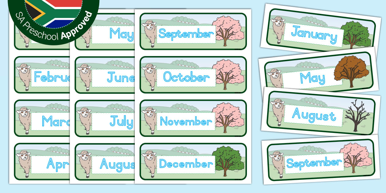 Sheep-Themed Months of the Year Cards - Twinkl