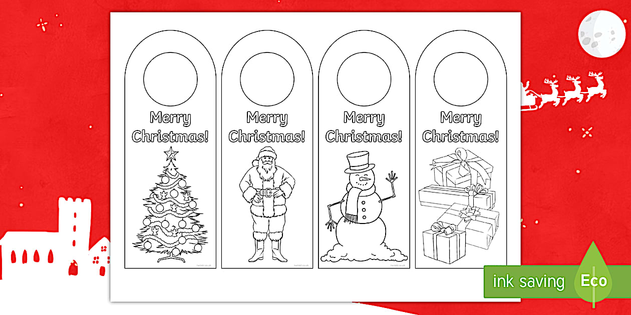 Editable Merry Christmas Door Hanger Colouring Page - Twinkl