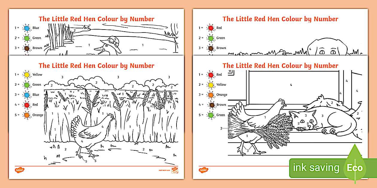 EYFS The Little Red Hen Colour by Number Activity Sheets