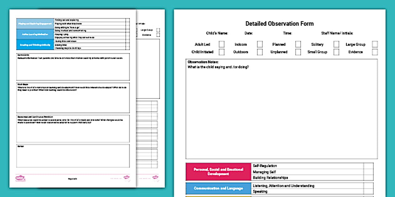 Detailed EYFS Observation Template and Next Steps Template (New EYFS 2021)